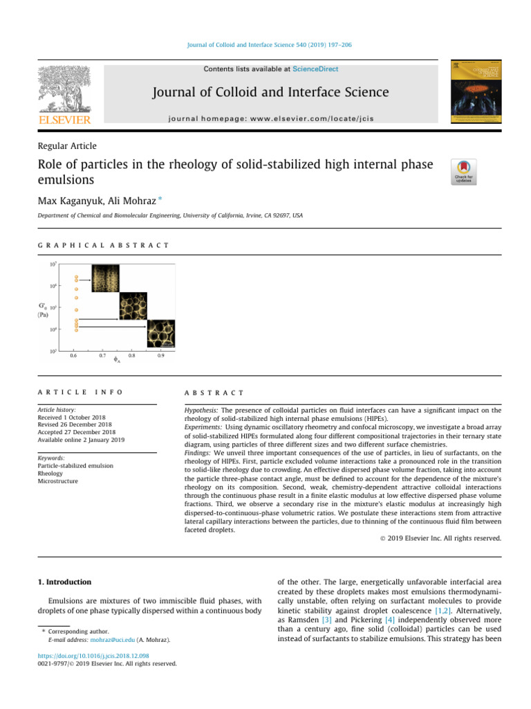 Role of Particles in The Rheology of Solid-Stabilized High Internal ...