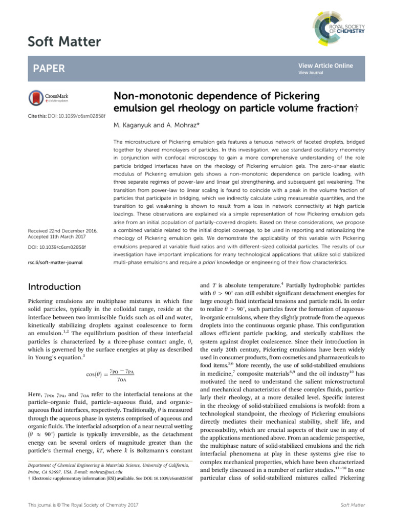 Non-Monotonic Dependence of Pickering Emulsion Gel Rheology On Particle ...