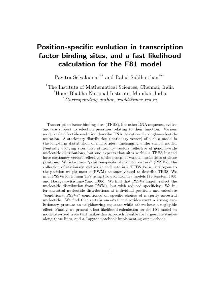 Position-Specific Evolution in Transcription Facto | PDF | Transcription Factor | Life Sciences