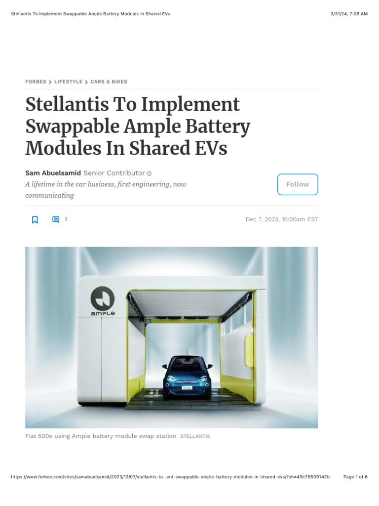 Stellantis To Implement Swappable Ample Battery Modules in Shared EVs ...