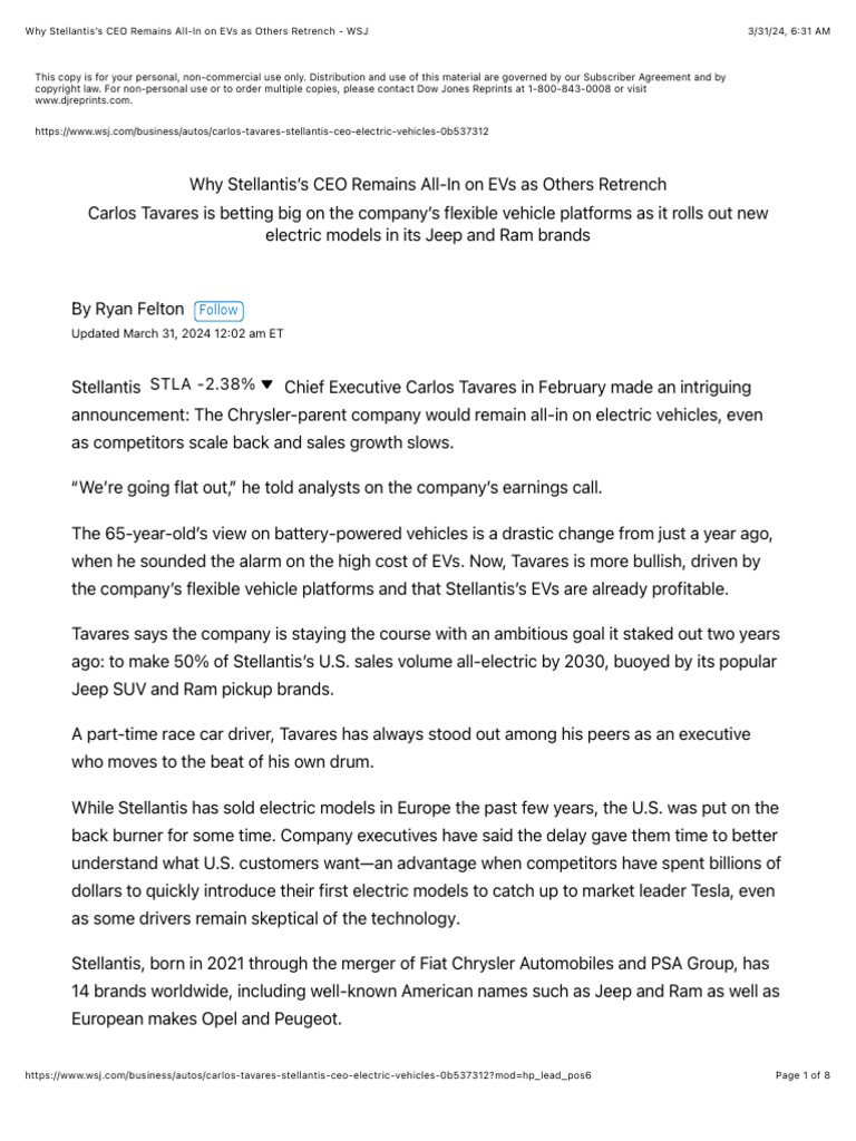 Stellantis CEO's Bold EV Strategy | PDF | Electric Vehicle | Dodge