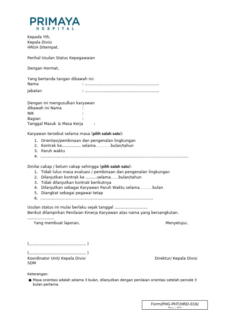 1. REVISI DES 2022 Form Usulan Status Kepegawaian - Pakai ini yah | PDF