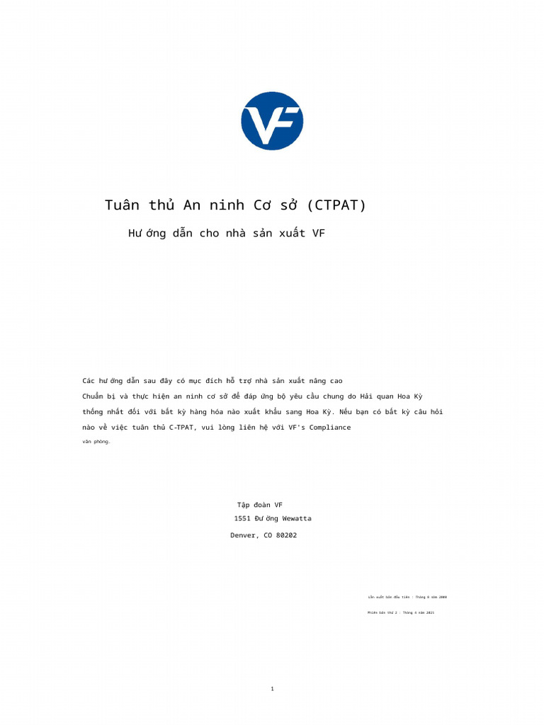 VNE VF CTPAT Supplier Compliance Guidelines - 2nd Edition - Apr 2021 | PDF