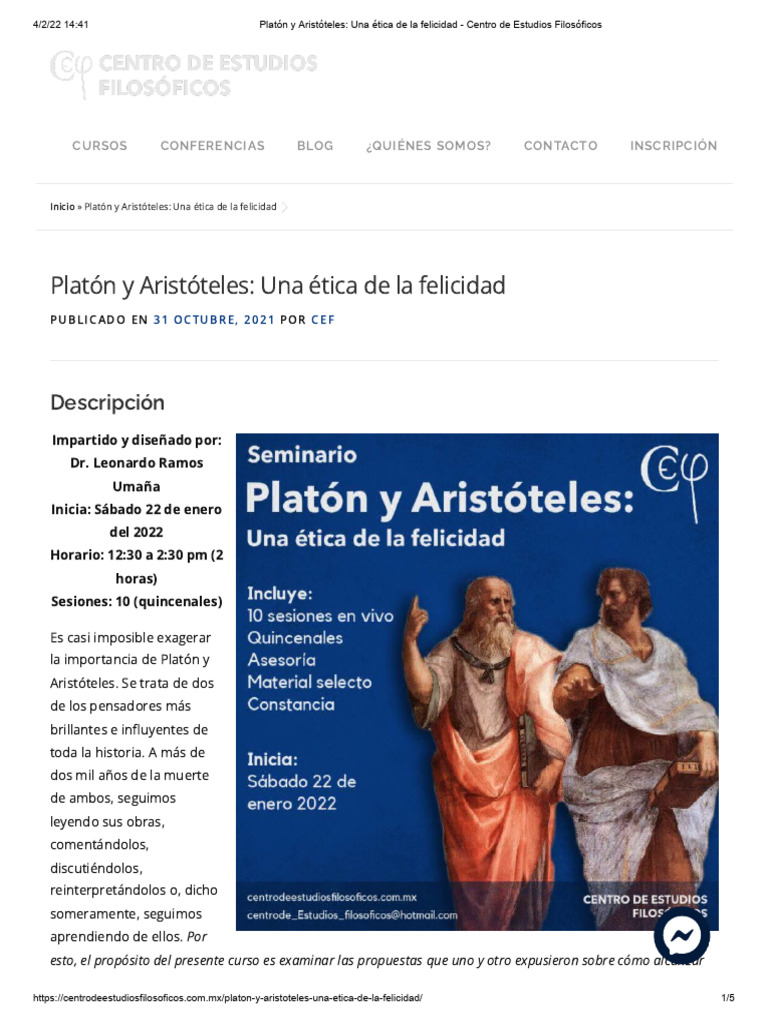 Platón y Aristóteles - Una Ética de La Felicidad - Centro de Estudios ...
