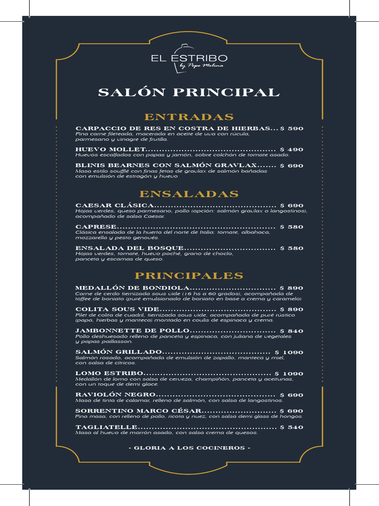 Menú El Estribo Impreso | PDF | ensalada | café