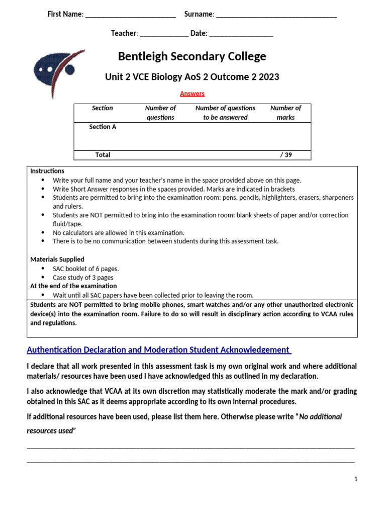 VCE Biology Unit 2 AoS 2 SAC 2023 | PDF | Reproduction | Desert