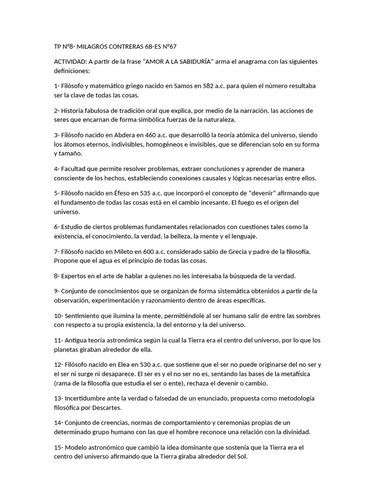 TP N°8 - 6b-Es N°67 | PDF | Verdad | Conocimiento