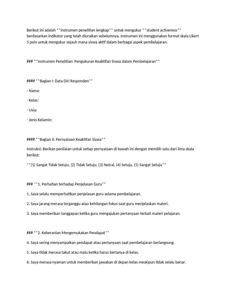 Contoh Instrumen Sesuai Indikator | PDF