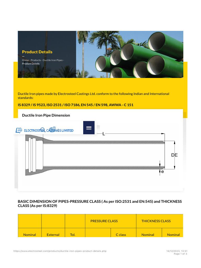 Electrosteel Castings Limited - ISO 2531 | PDF | Chemical Engineering ...