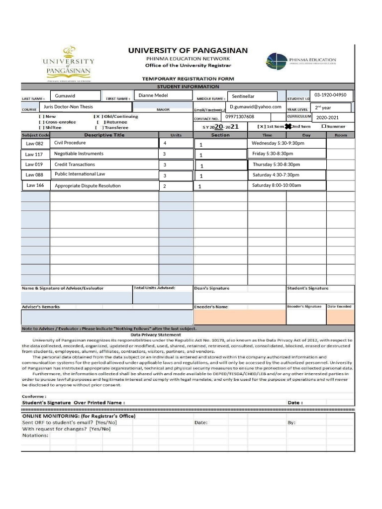 Temporary Registration Form Details | PDF