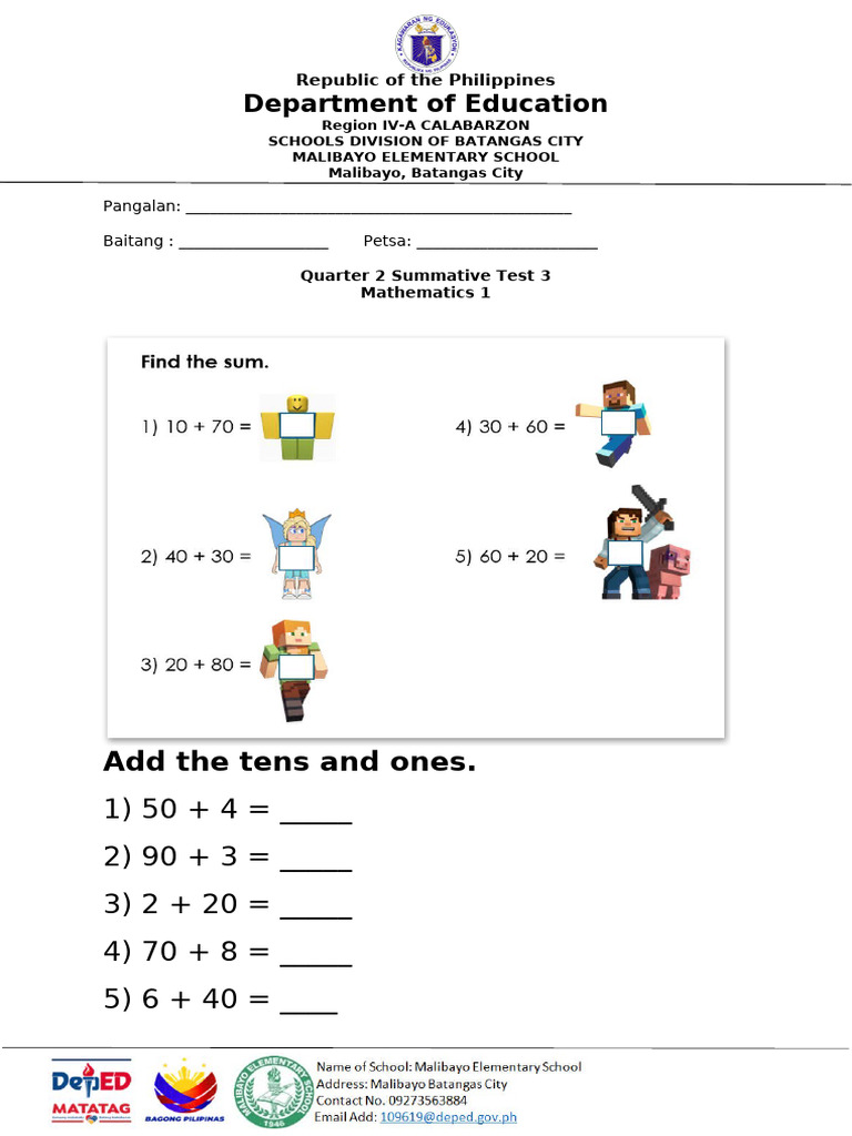 g1 Q2 3rd summative MATH | PDF