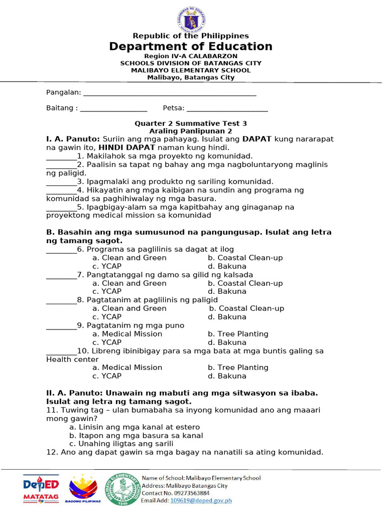 g2 Q2 3rd Summative AP | PDF