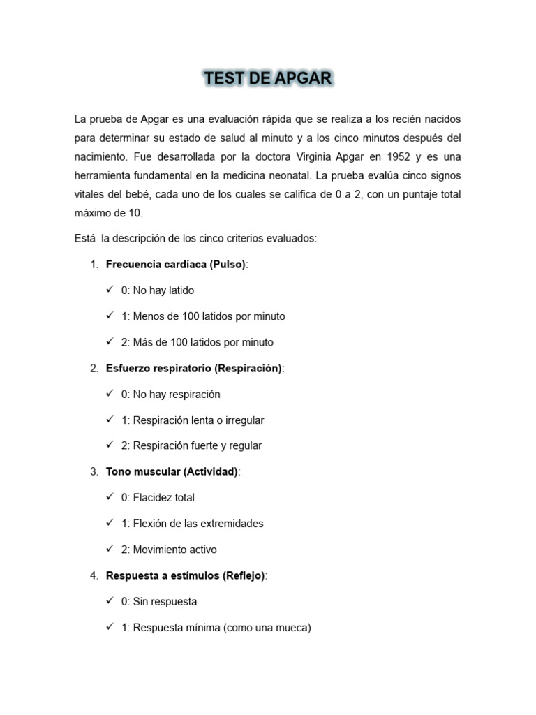 Test de Apgar | PDF | Infantes | Parto