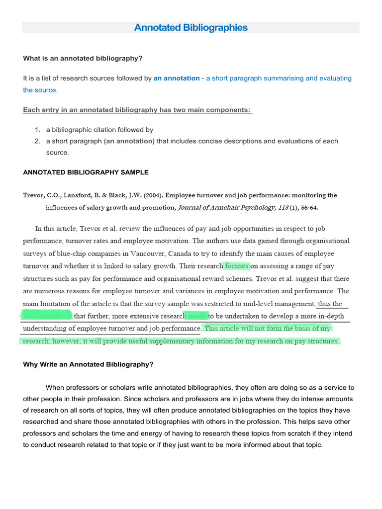 Annotated Bibliography Guide | PDF | Bibliography | Turnover (Employment)