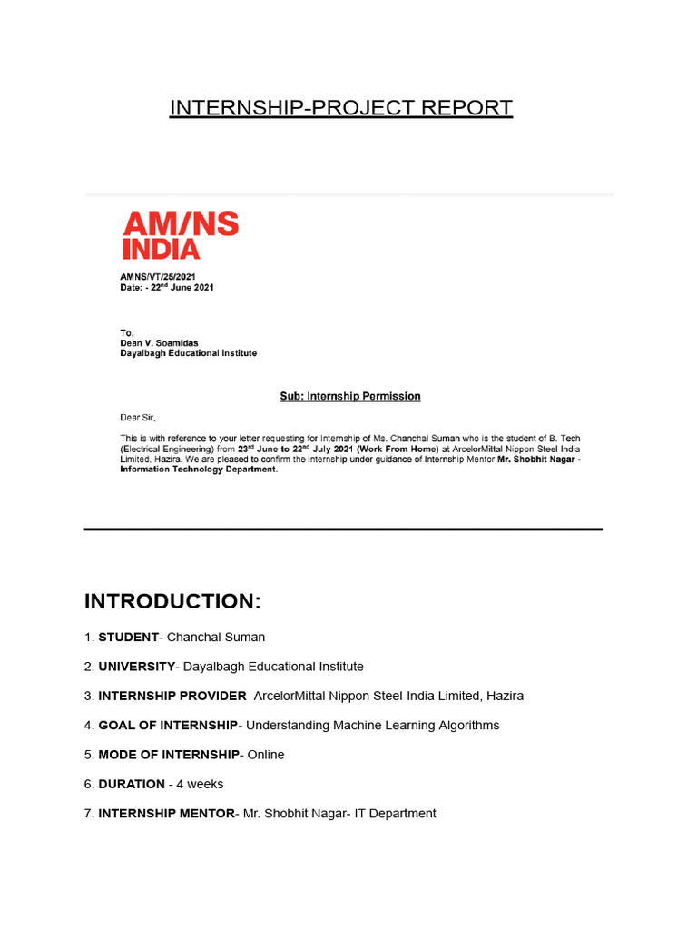 Machine Learning Internship Report | PDF