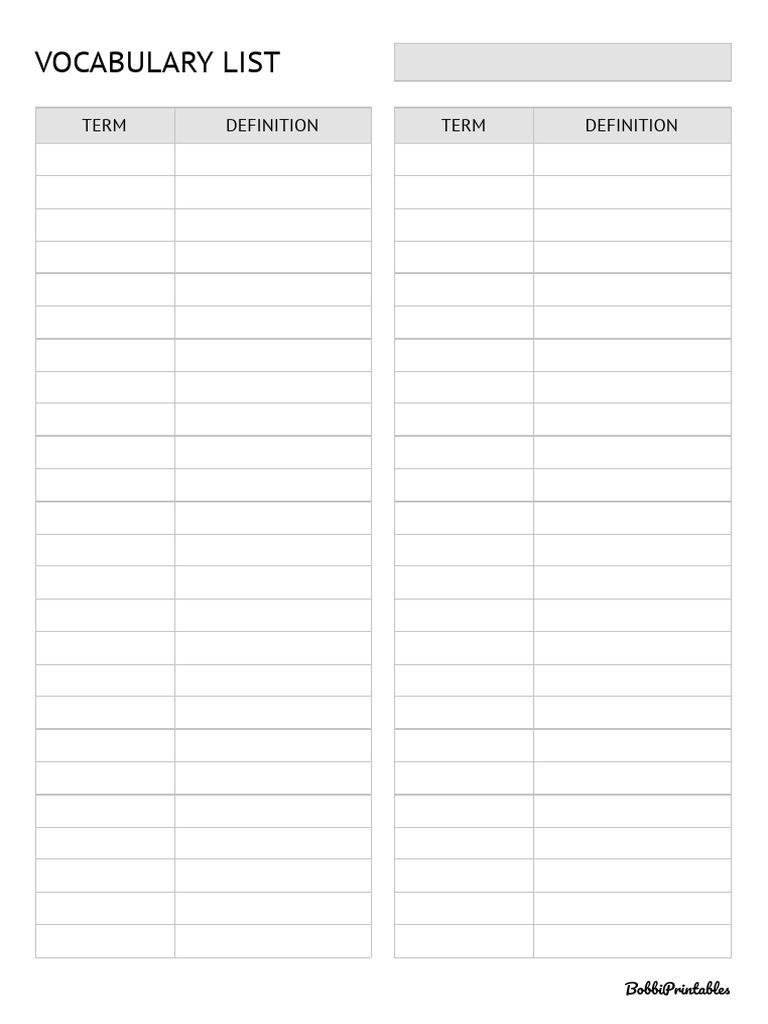 Vocabulary List Ver 2 Gray | PDF