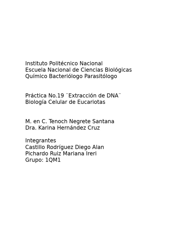 Practica Extraccion de ADN | PDF | Adn | Biología Celular)
