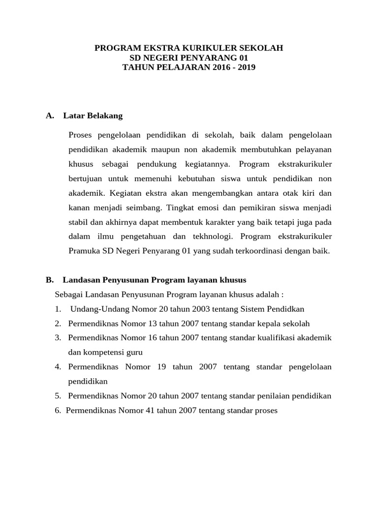 Program Ekstrakurikuler SD | PDF