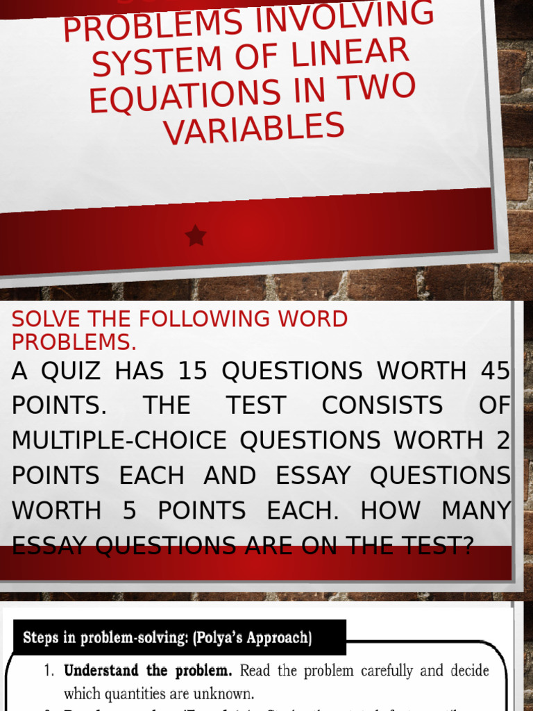 Solving Word Problems Involving System of Linear Equations | PDF