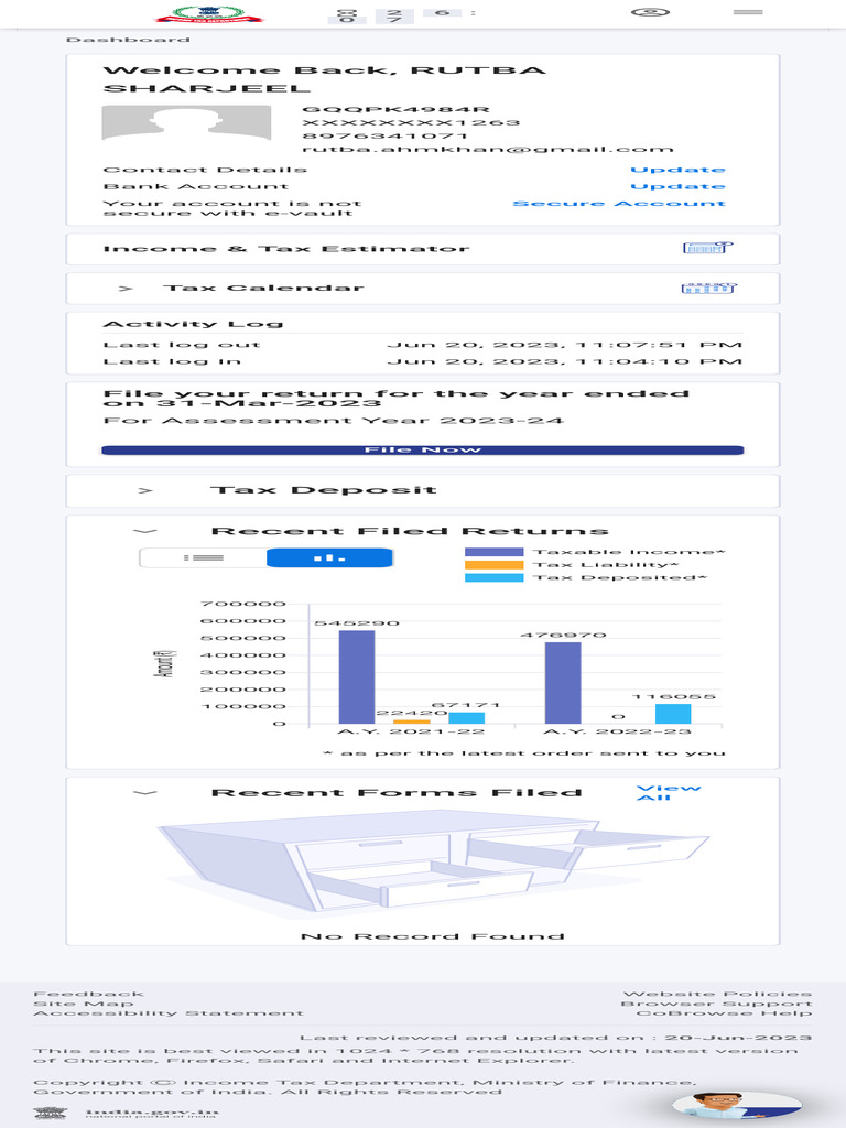 Dashboard, Income Tax Portal, Government of India | PDF