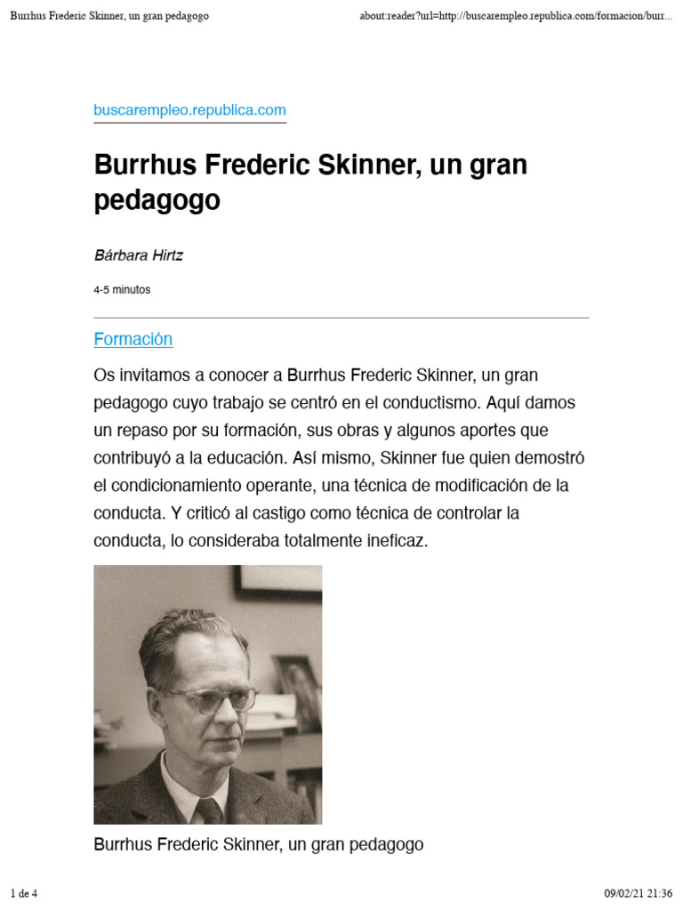 Burrhus Frederic Skinner, Un Gran Pedagogo | PDF | Behaviorismo | Enseñando
