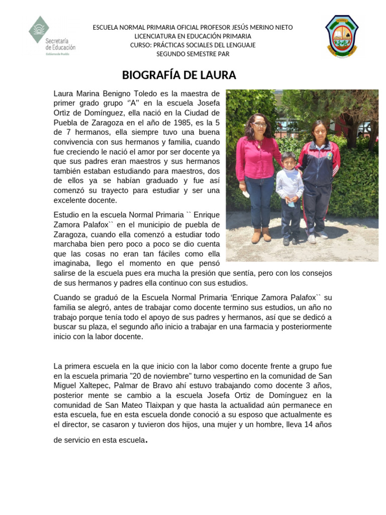 Biografía de Laura | PDF | Escuelas | Educación primaria