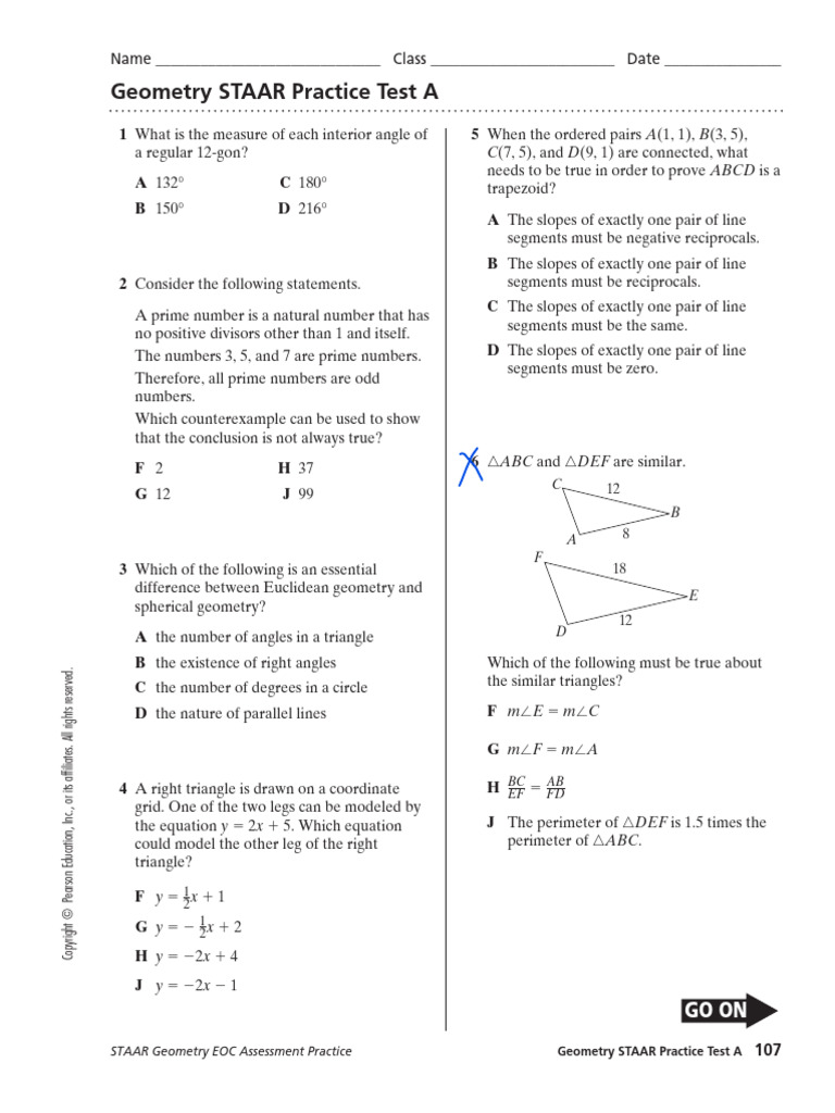 Geometry STAAR Practice Test A | PDF | Triangle | Line (Geometry)