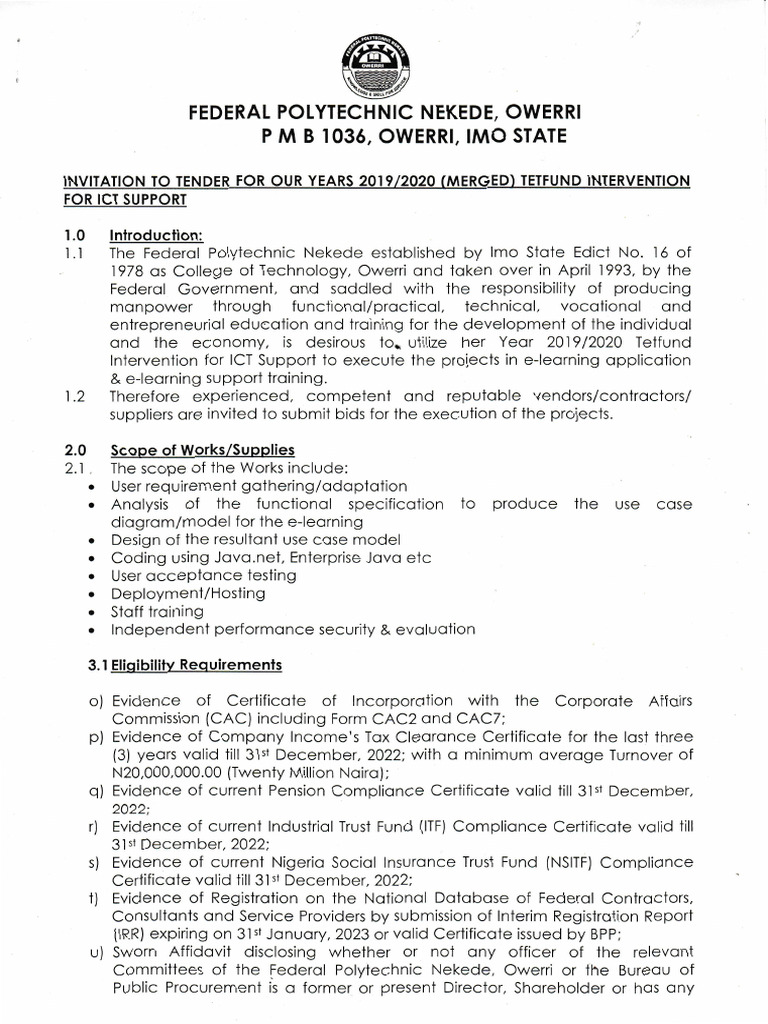 INVITATION TO TENDER | PDF