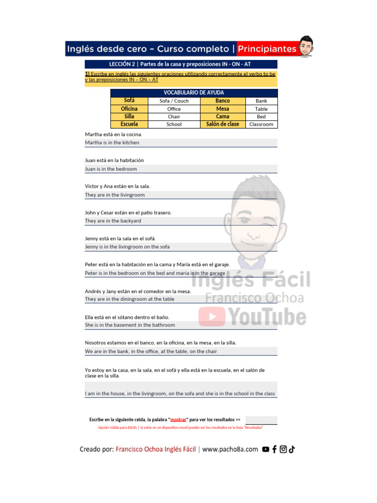 Lección 2 - Partes de La Casa y Preposiciones in On At-1 | PDF ...