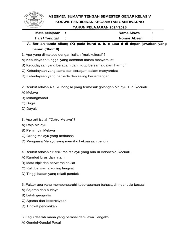 Soal ATS 2 Pendidikan Pancasila | PDF