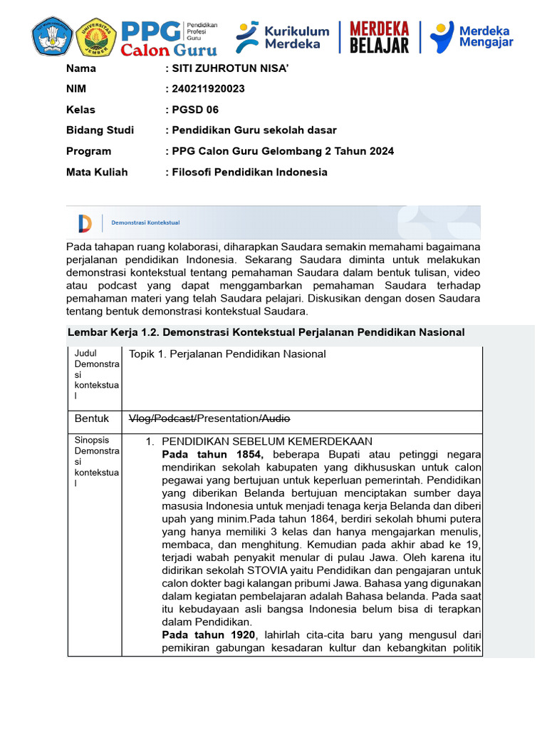 T1.4. Demonstrasi Kontekstual-SITI ZUHROTUN NISA' | PDF