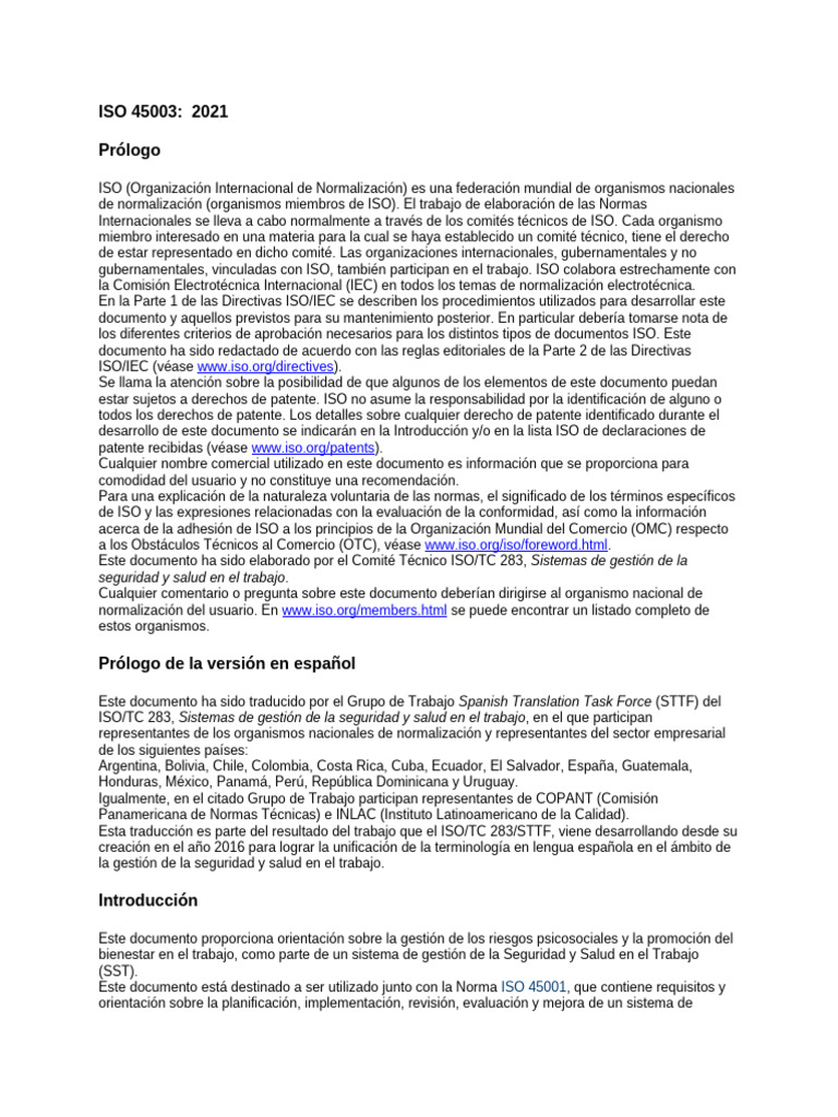 Iso 45003 2021 Introduccion | PDF | Organización internacional para la estandarización | Valores