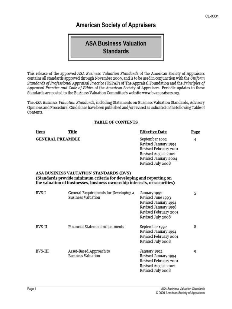 ASA Business Valuation Standards Explained | PDF | Valuation (Finance ...