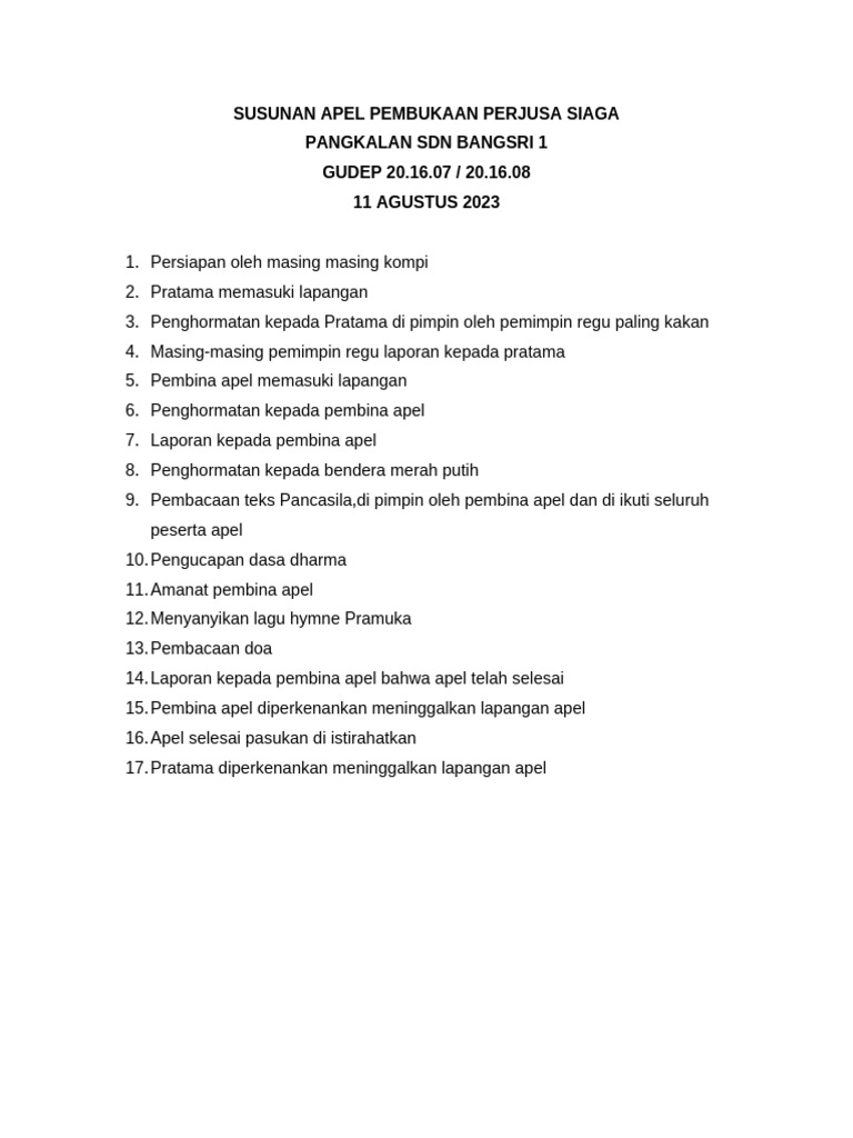 Susunan Upacara Pramuka & Doa | PDF