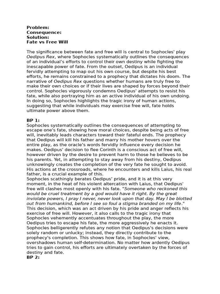 Fate Vs Free Will Exam (Raed) | PDF | Oedipus | Sophocles