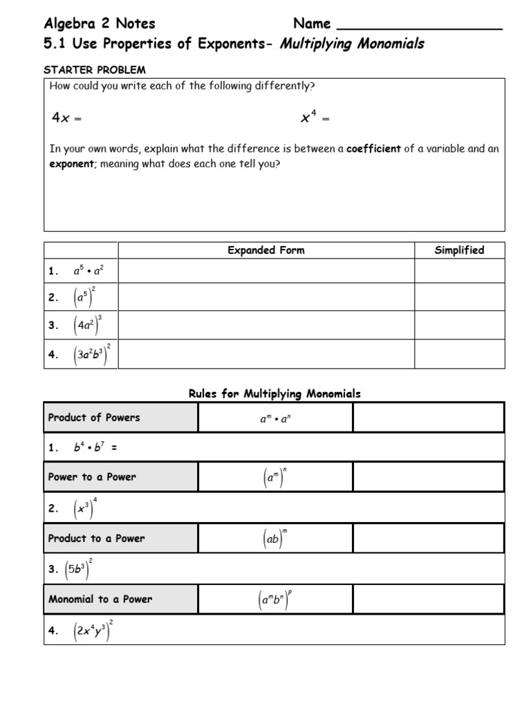 Algebra 2: Exponents and Monomials Guide | PDF | Algebra | Abstract Algebra
