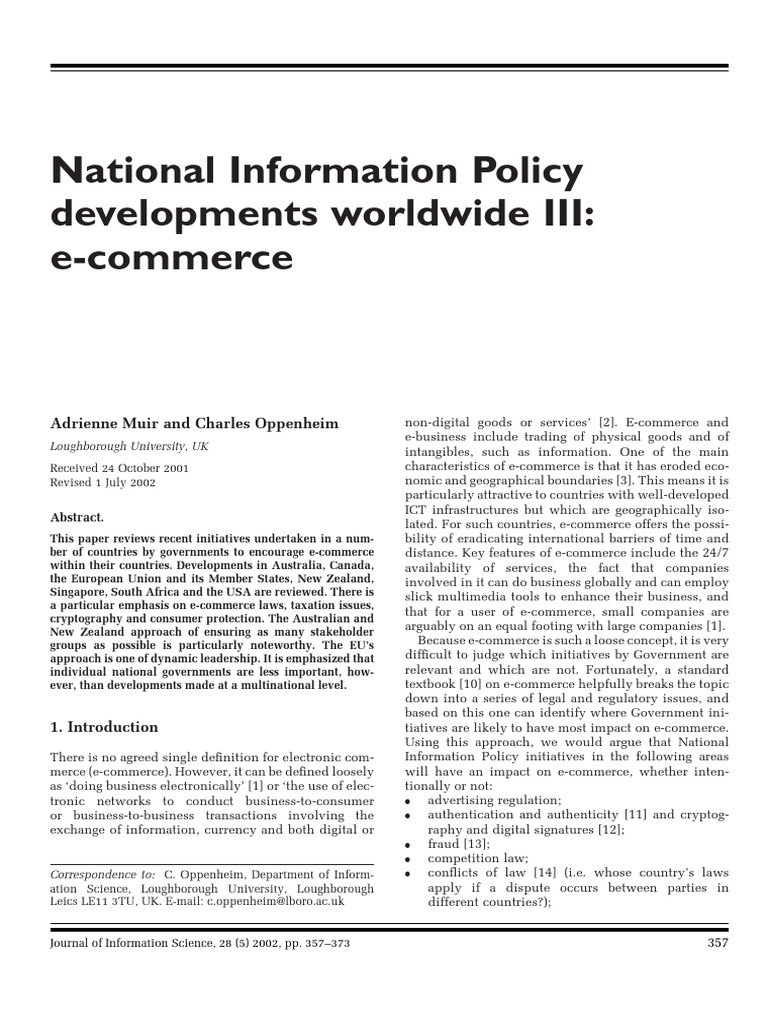 National Information Policy developments worldwide III- e-commerce ...