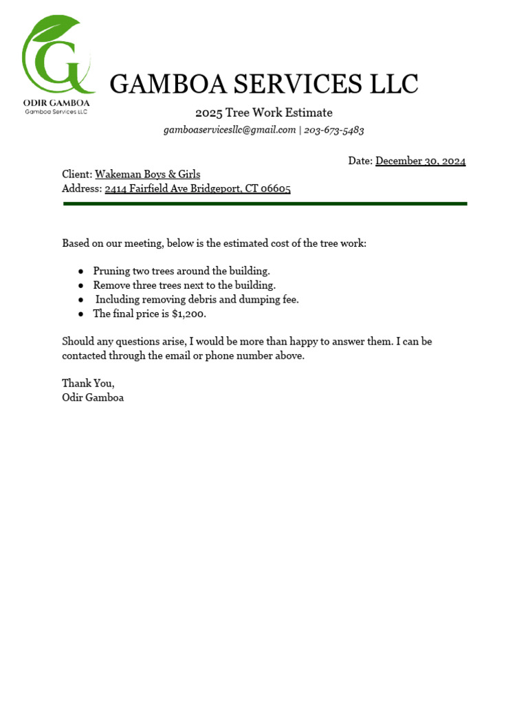 B>ree Work Estimate 2025 | PDF