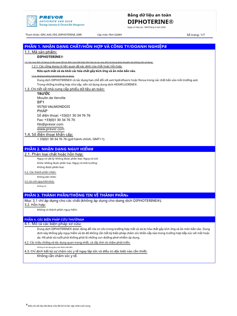 MSDS Diphoterine - Tieng Viet | PDF