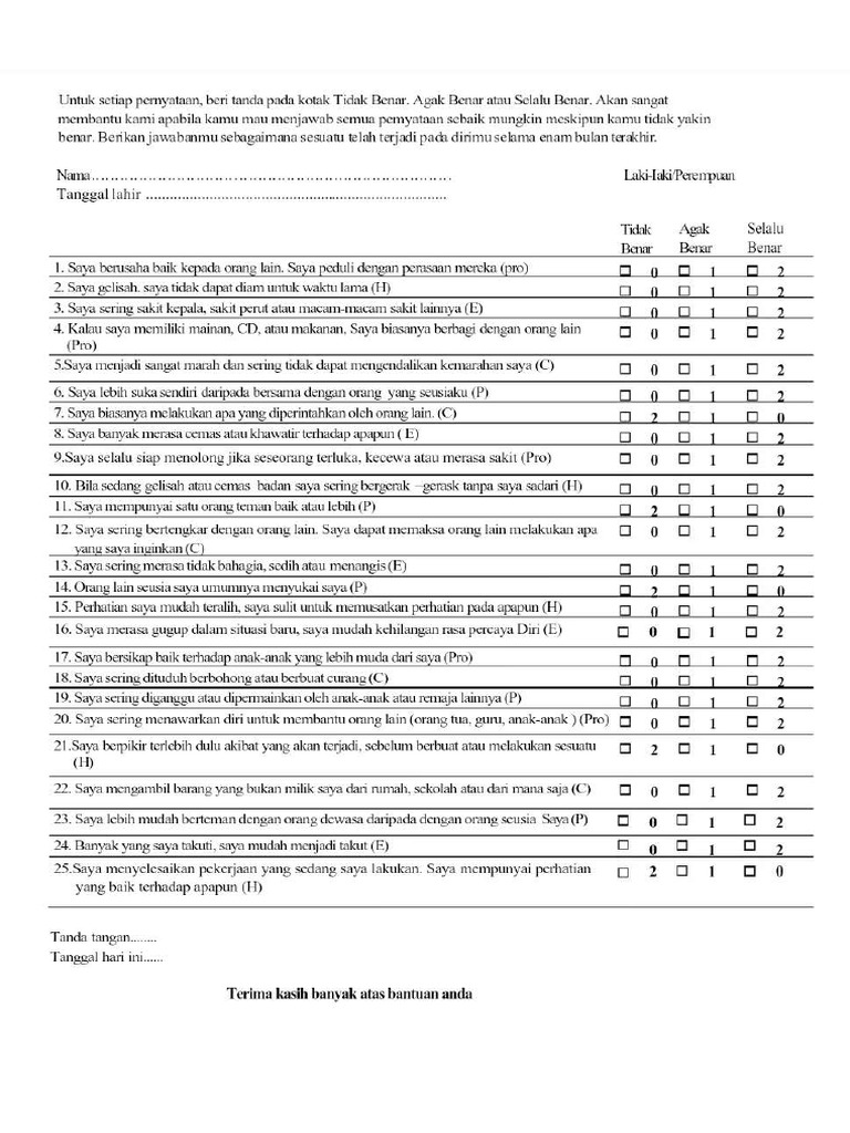 SDQ CDI CONNERS Deteksi Mental Anak | PDF