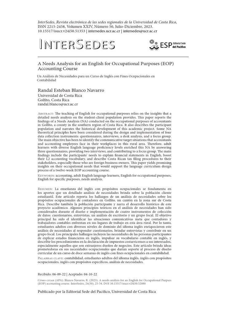 A Needs Analysis For An English For Occupational P | PDF | Methodology ...