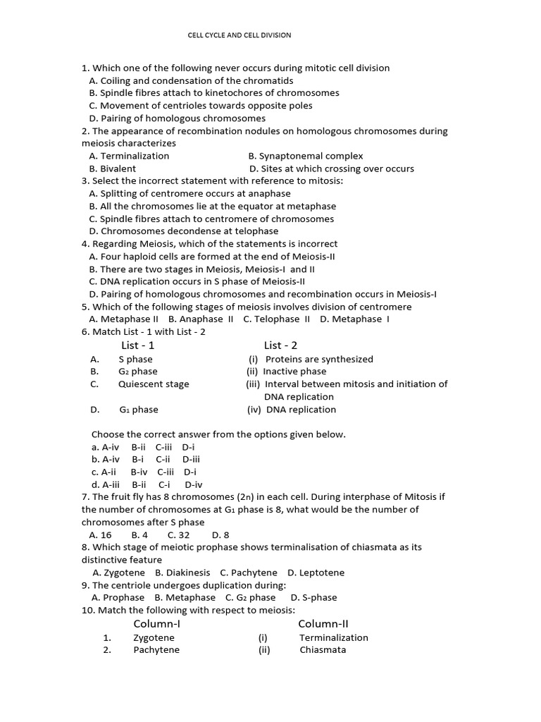 Cell Cycle and Division Concepts Explained | PDF | Meiosis | Mitosis