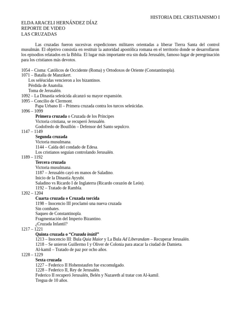 Elda Araceli Hernández Díaz - Reporte de Video - Las - Cruzadas | PDF | Cruzadas | Conflictos ...