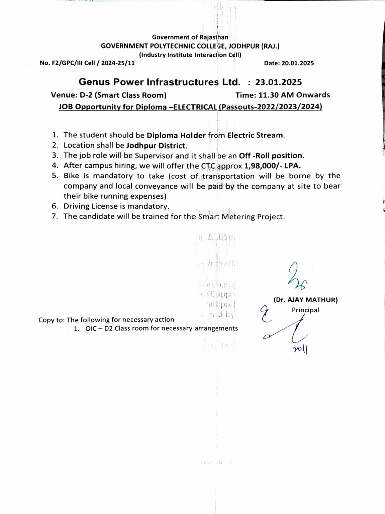 Job Opportunity at Genus Power Jodhpur | PDF