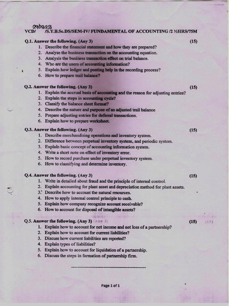 S.y.ds Sem-IV March.23 Fundamental of Accounting (75 Marks) (Pd-29 Mar.23) | PDF