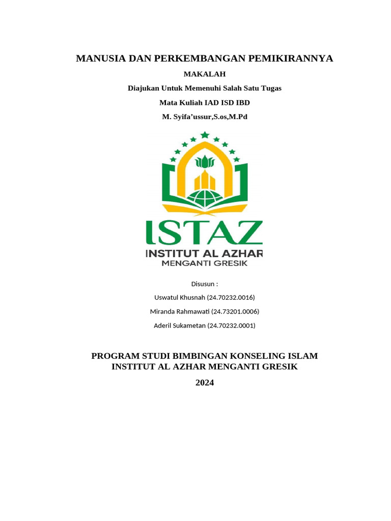 Makalah MANUSIA DAN PERKEMBANGAN PEMIKIRANNYA IAD-ISD-IBD | PDF