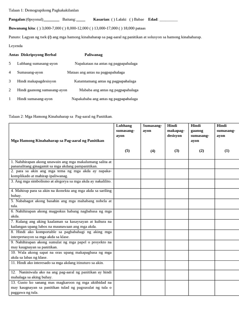 Talatanungan Final | PDF