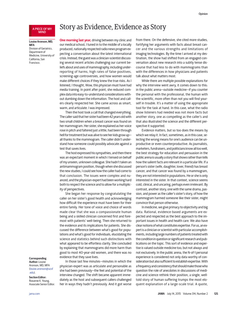 Story As Evidence Evidence As Story - Aronson | PDF | Mammography ...
