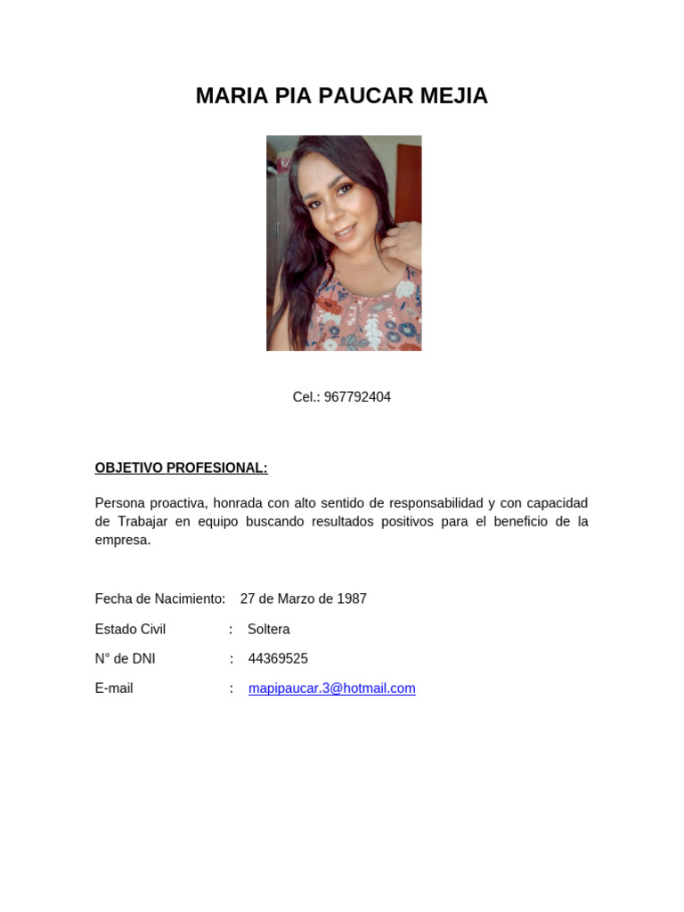 Currículum de Maria Pia | PDF