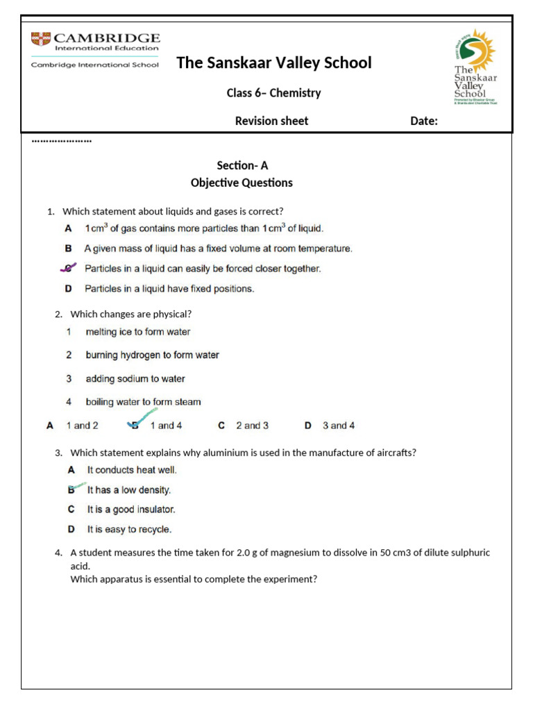 6 CAIE Chemistry Revision Sheet | PDF | Chlorine | Chemical Compounds